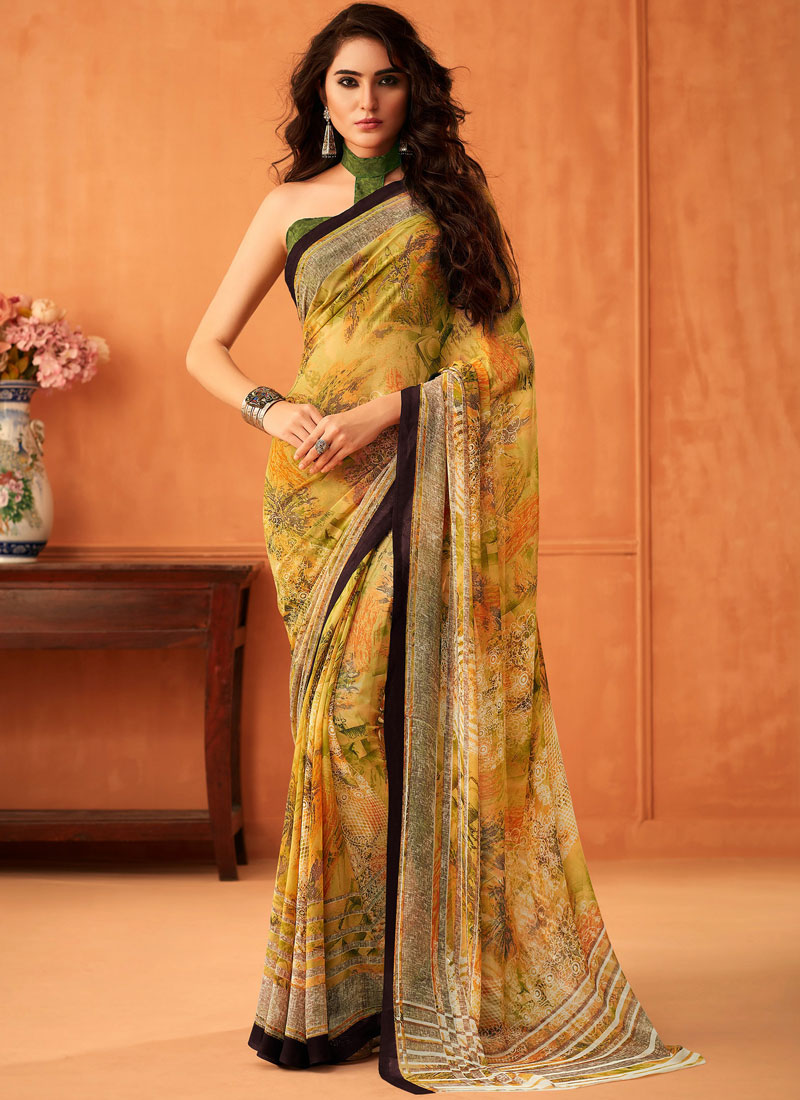 Buy Online Abstract Print Faux Georgette Printed Saree : 133023