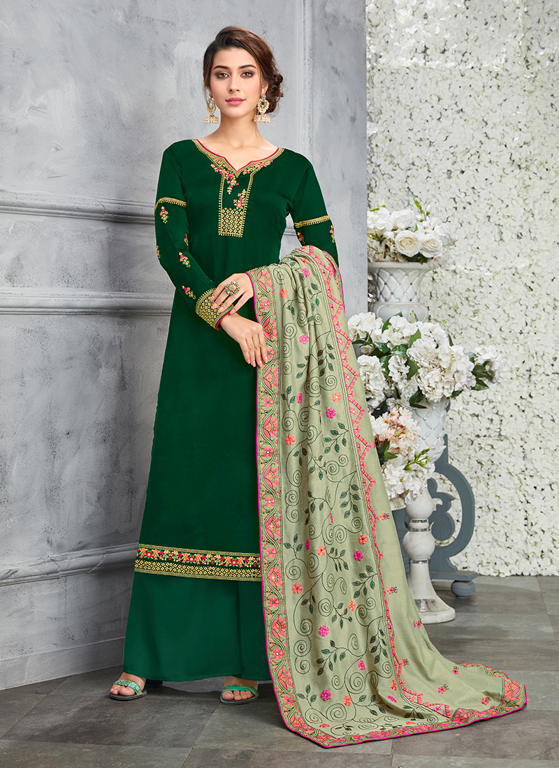 Buy Art Silk Green Resham Designer Pakistani Suit Online : 111018 Buy Art Silk Green Resham Designer Pakistani Suit Online : 111018