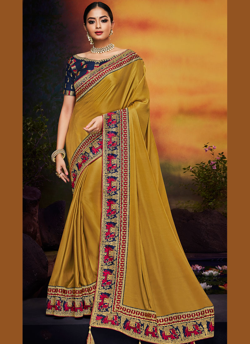 Buy Art Silk Mustard Traditional Saree Online : 122270