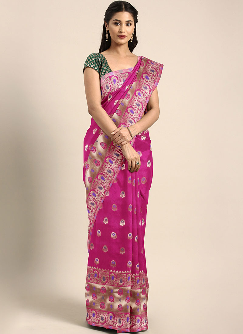 Buy Art Silk Weaving Pink Traditional Saree Online : 132049