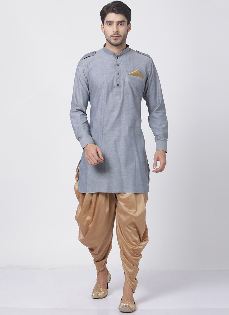 Blended Cotton Grey Dhoti Kurta buy online