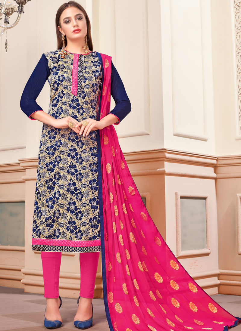 Shop Online Blue Art Silk Churidar Suit : 101624
