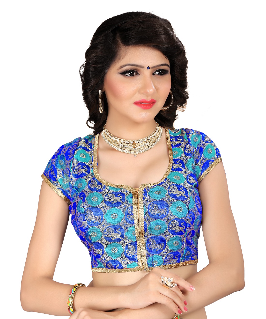 Shop Online Blue Ceremonial Brocade Designer Blouse : 112265