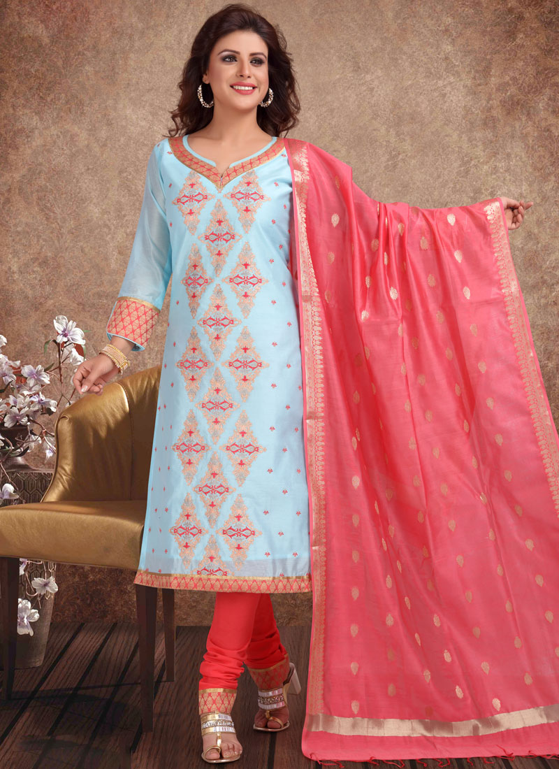 Buy Blue Embroidered Ceremonial Churidar Designer Suit Online