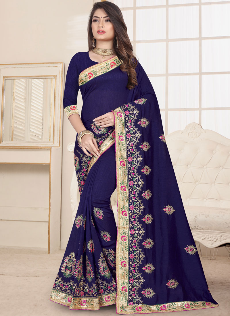Shop Blue Fancy Fabric Ceremonial Traditional Saree Online : 135651