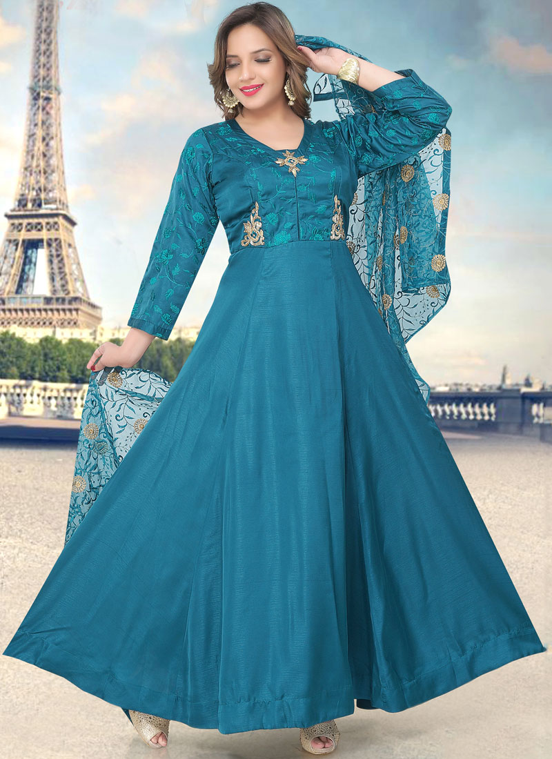 Buy Blue Fancy Fabric Readymade Anarkali Suit Online : 127937