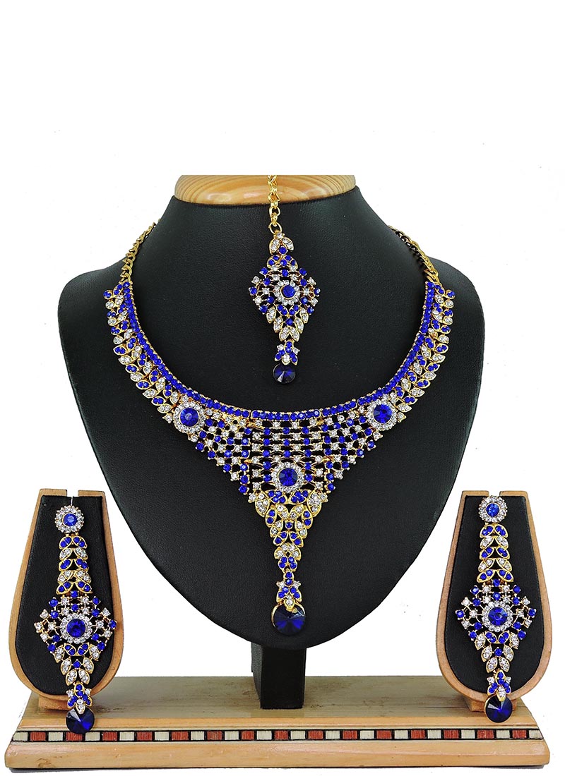 Buy Blue Stone Work Necklace Set Online