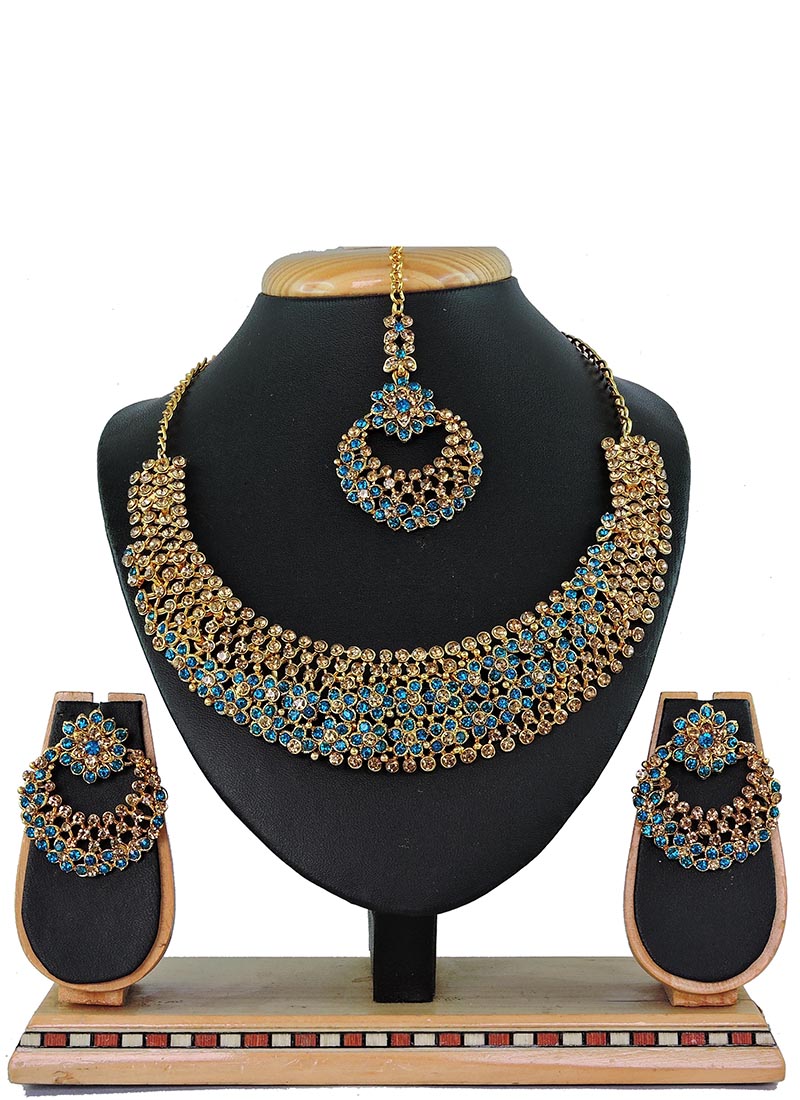 Blue Stone Work Necklace Set buy online
