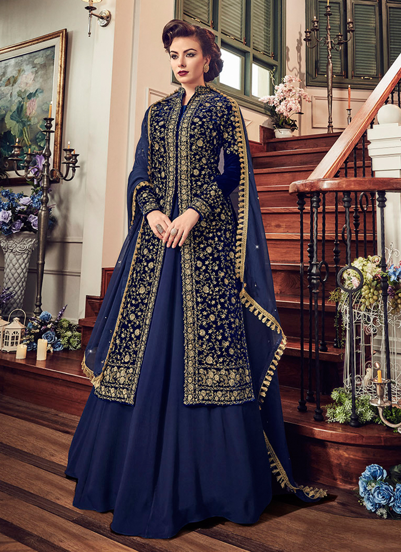 Buy Blue Wedding Long Choli Lehenga Online