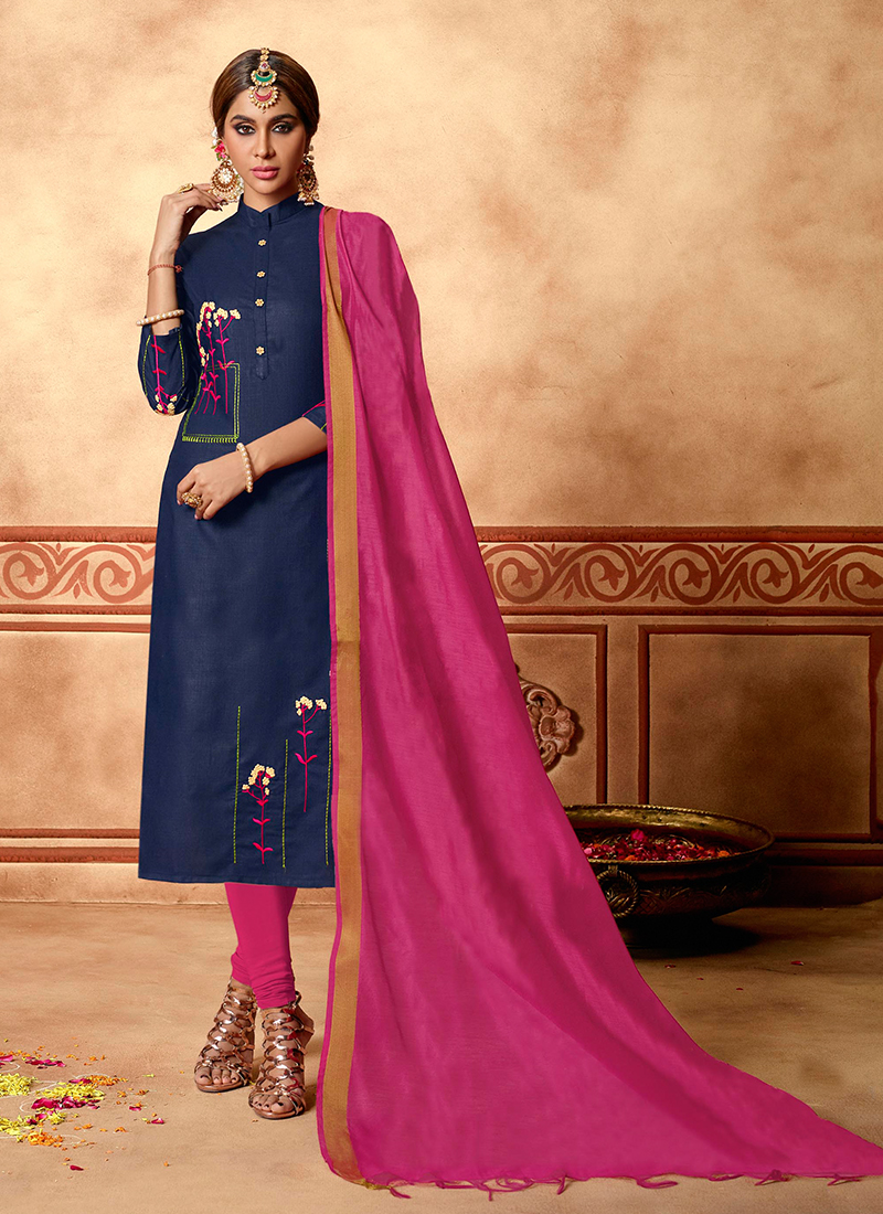 Buy Cotton Blue Churidar Suit : 114684