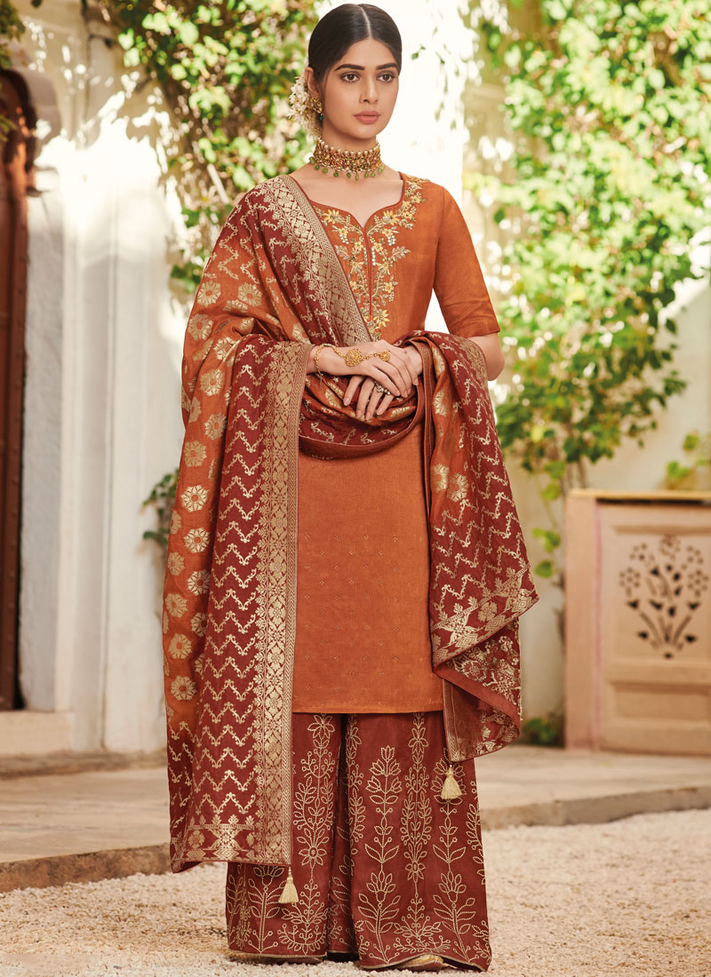 Shop Designer Pakistani Suit Resham Art Silk in Orange Online : 107237 Shop Designer Pakistani Suit Resham Art Silk in Orange Online : 107237