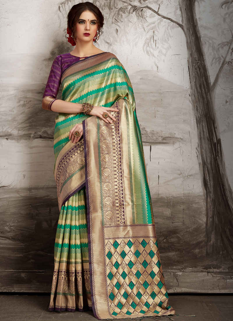 Shop Designer Traditional Saree Weaving Art Silk in Green Online : 107749