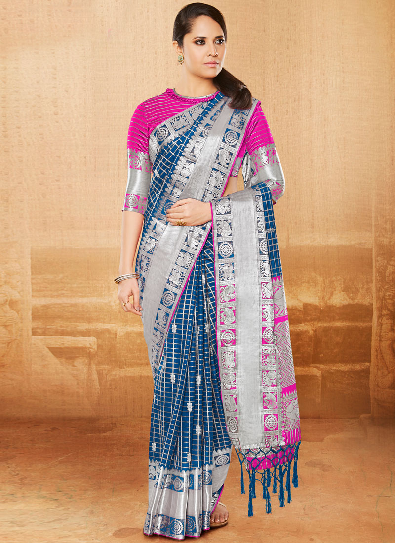 Buy Designer Traditional Saree Woven Art Silk in Blue Online