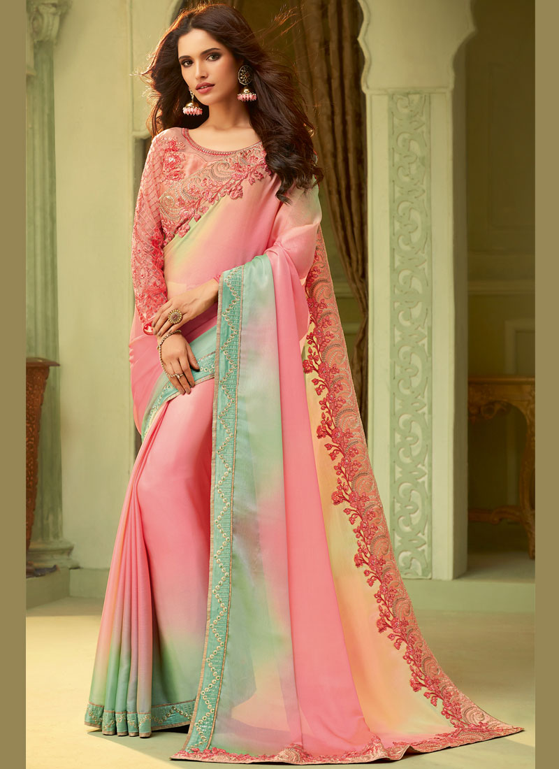 Buy Embroidered Art Silk Pink Designer Saree Online : 121145
