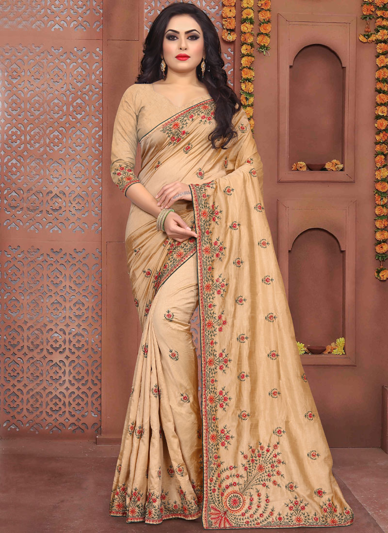 Buy Embroidered Beige Traditional Saree Online : 98260 - Saree