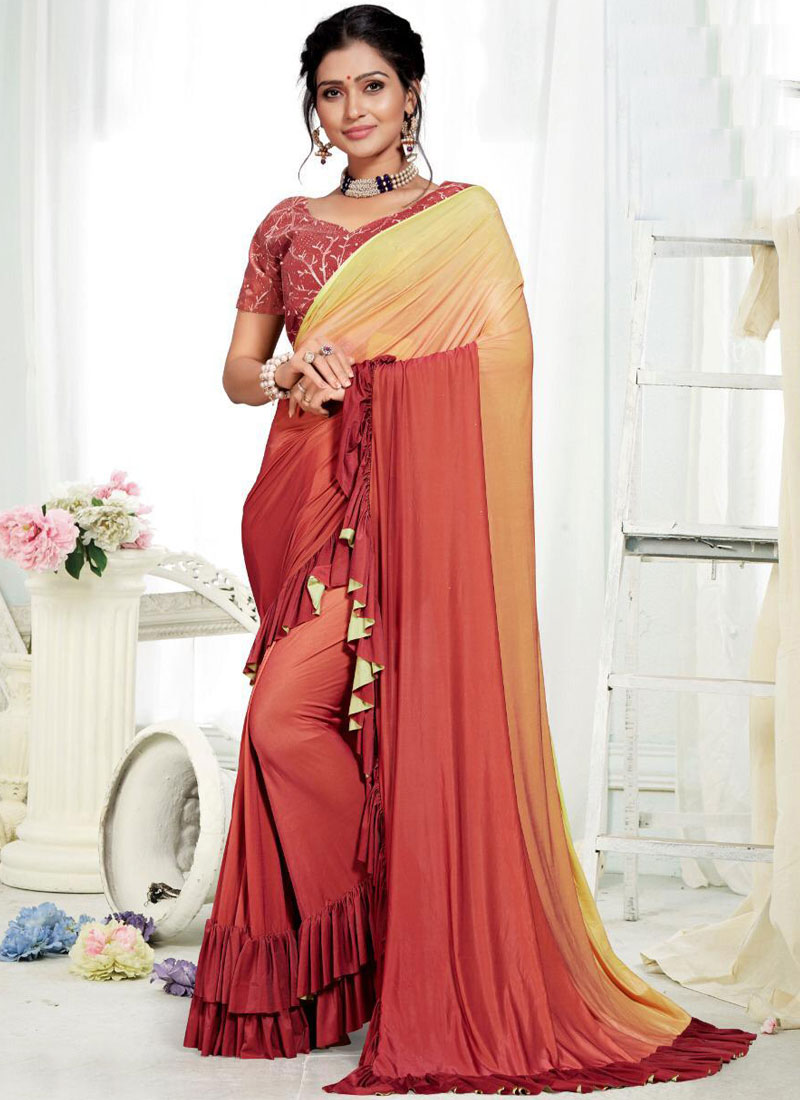 Buy Online Fancy Fabric Embroidered Multi Colour Designer Saree : 118331