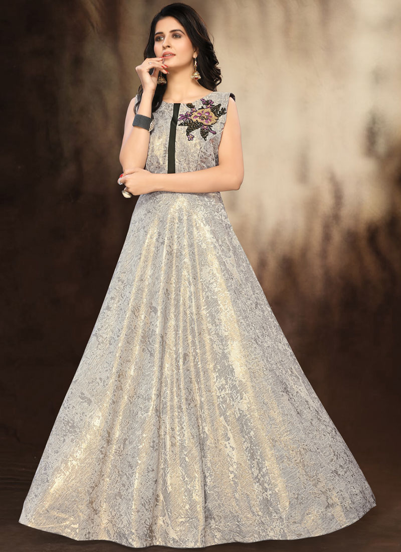 Buy Fancy Fabric Grey Fancy Floor Length Gown Online : 100576