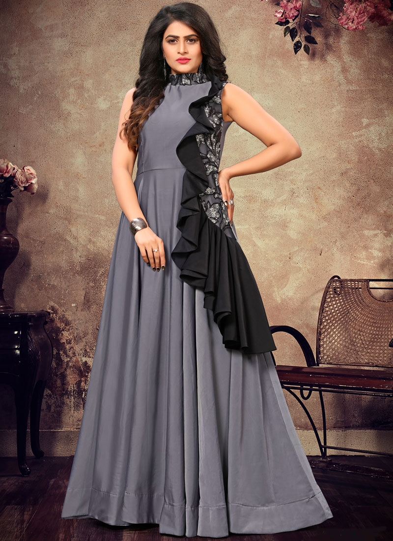 Shop Fancy Grey Floor Length Gown Online : 100599