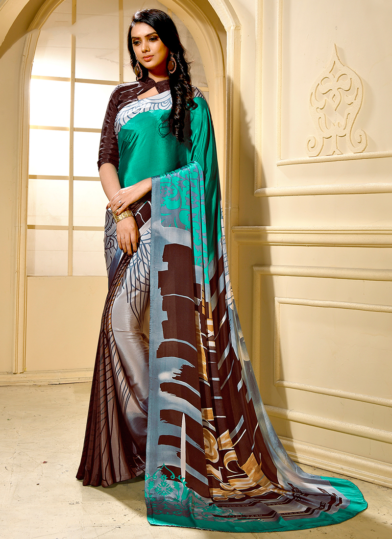 Buy Faux Crepe Multi Colour Trendy Saree Online