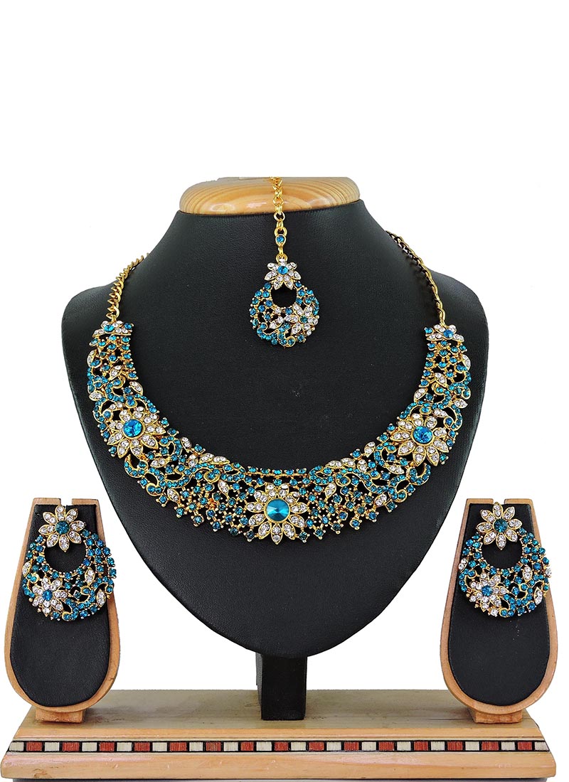 Shop Firozi Color Necklace Set Online : 124086