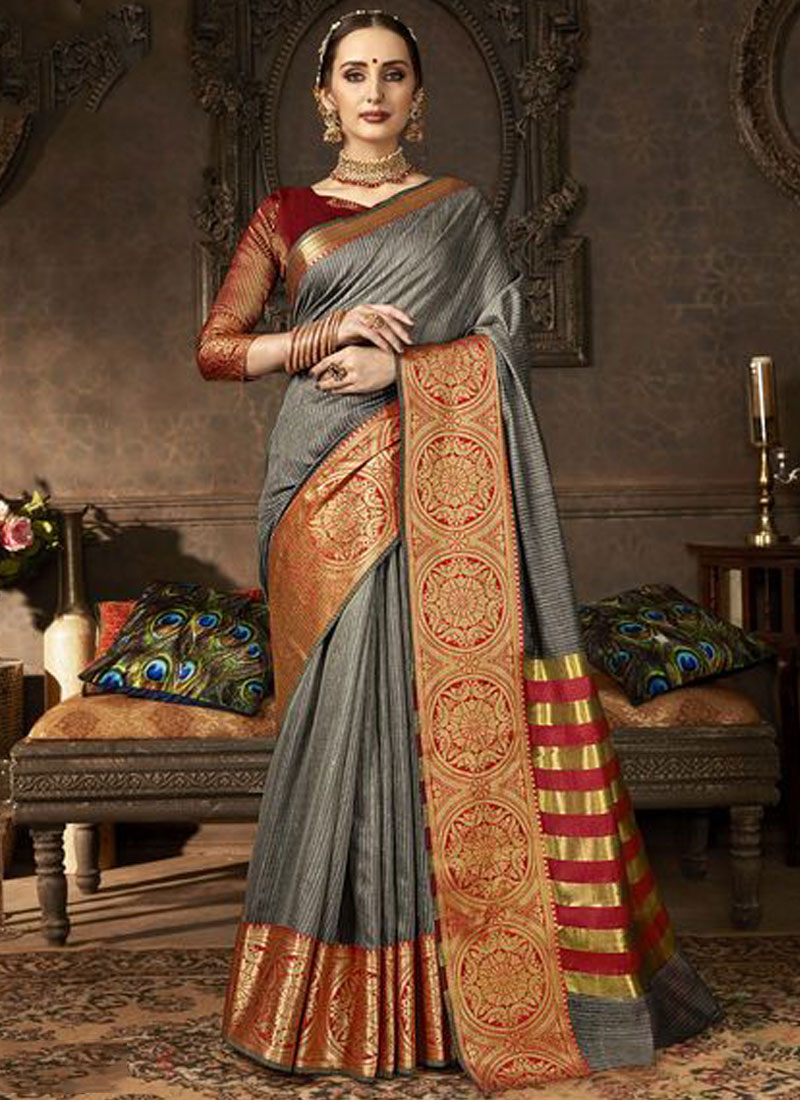 Shop Grey Classic Saree Online : 104037