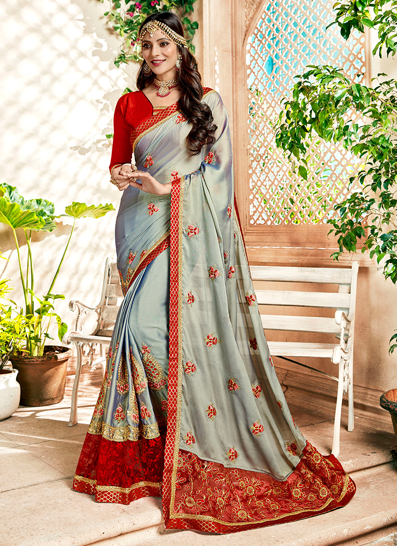 Shop Online Grey Designer Saree : 98644