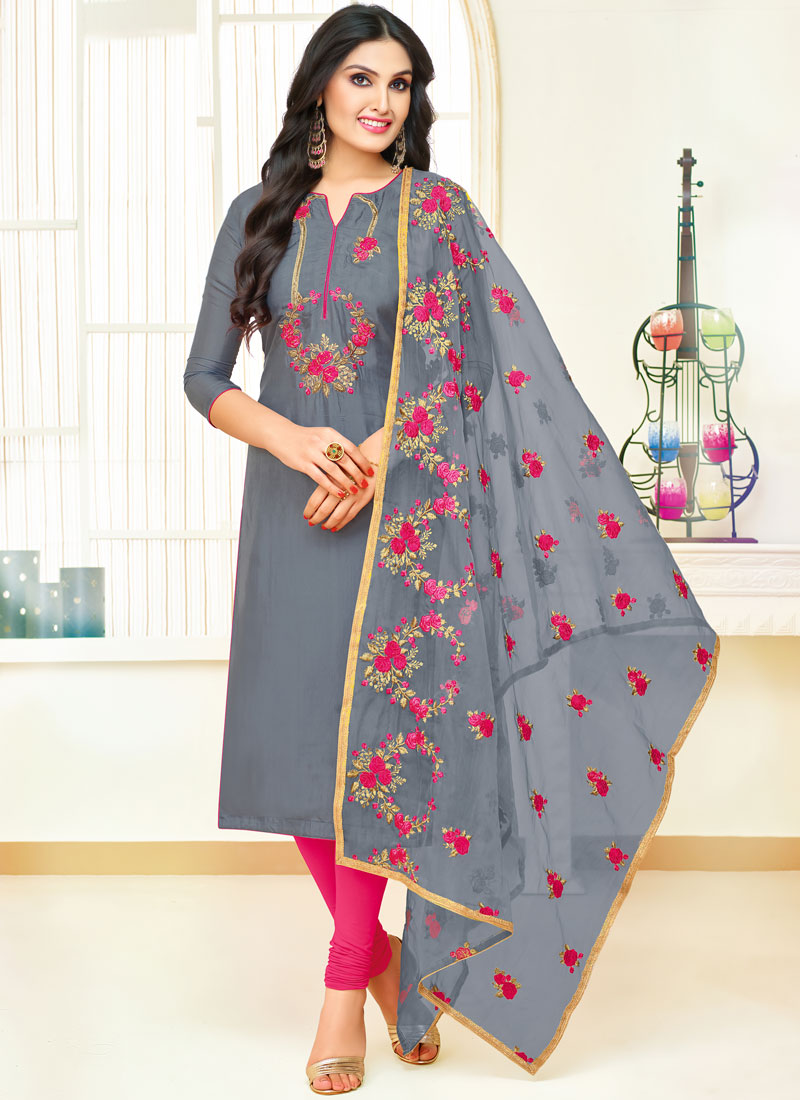 Buy Grey Fancy Fabric Designer Straight Suit Online