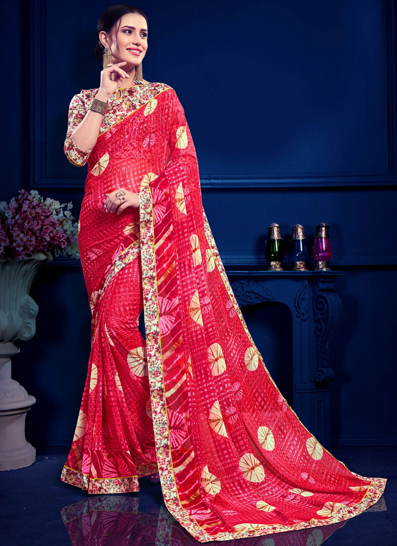 Buy Online Multi Colour Abstract Print Faux Georgette Printed Saree : 123605