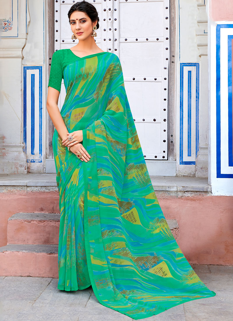 Buy Online Multi Colour Abstract Print Printed Saree : 124495
