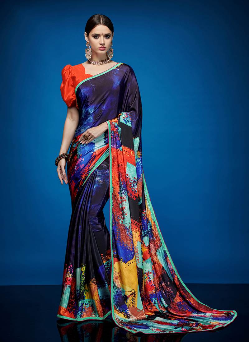Shop Multi Colour Crepe Silk Casual Saree Online : 102703