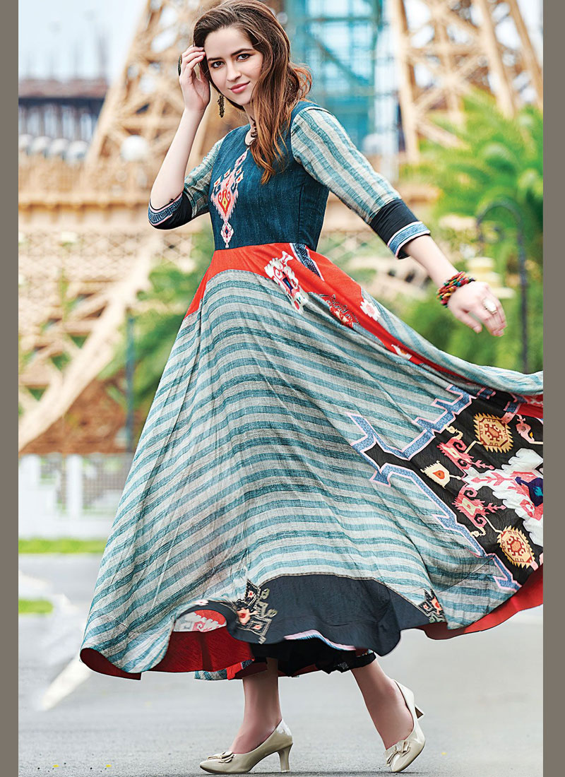 Buy Multi Colour Digital Print Designer Gown Online : 98766