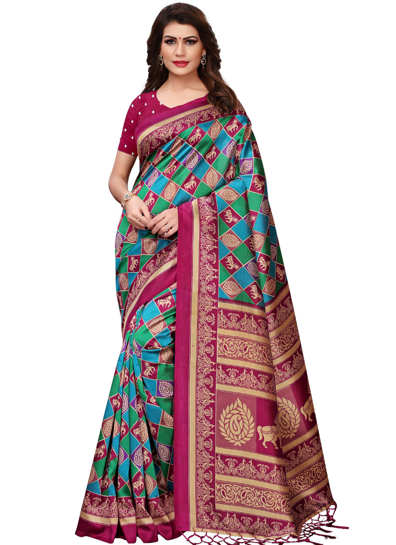 Buy Multi Colour Fancy Fabric Printed Saree : 104809 - Saree Buy Multi Colour Fancy Fabric Printed Saree : 104809 - Saree