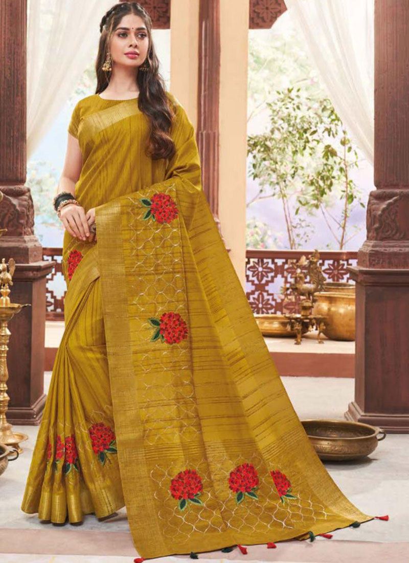 Buy Mustard Color Traditional Saree Online