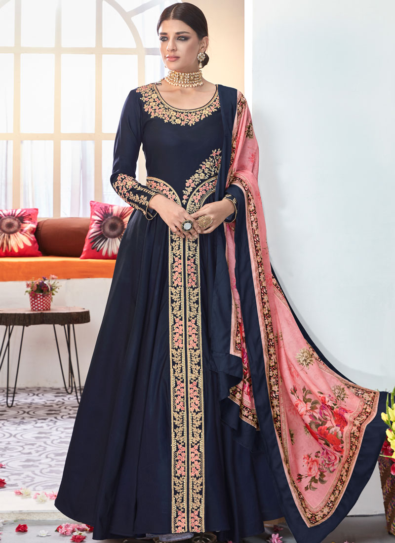 Navy Blue Muslin Readymade Suit Buy Online