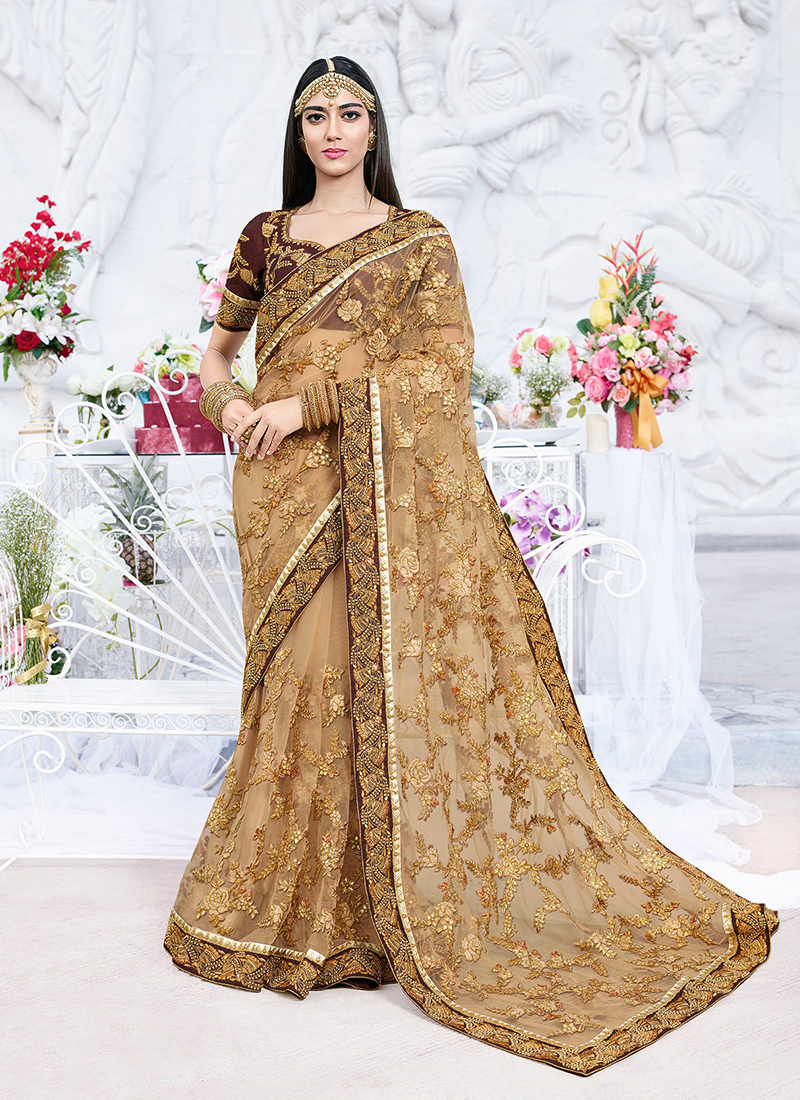 Buy Net Embroidered Classic Designer Saree : 117251