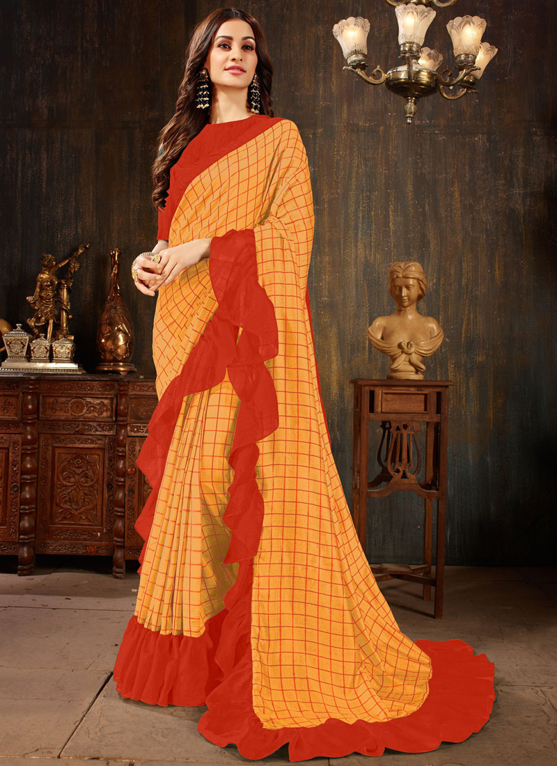 Buy Online Orange Weaving Trendy Saree : 126104