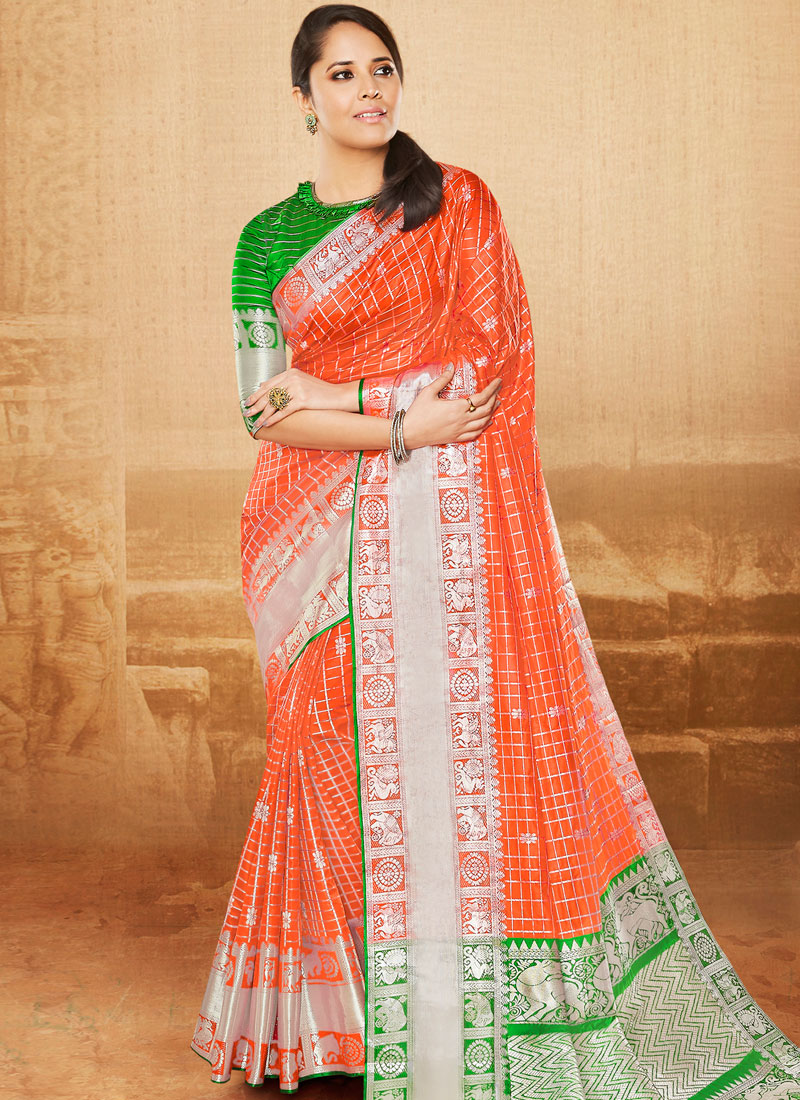 Buy Orange Woven Festival Traditional Saree : 106004