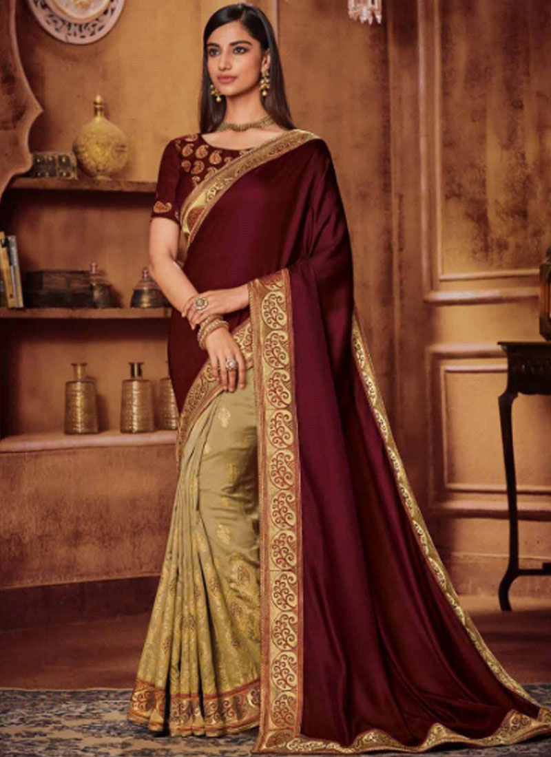 Patch Border Wedding Half N Half Designer Saree buy online