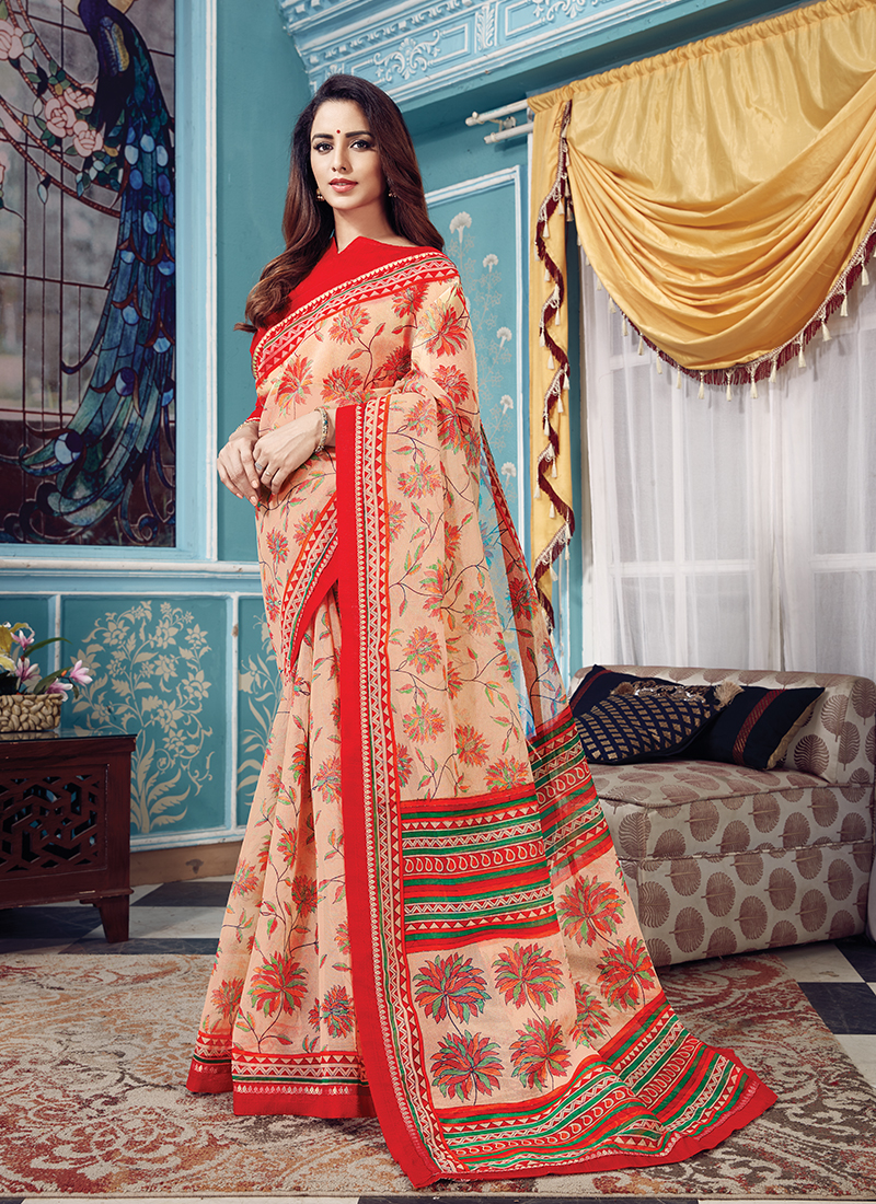 Buy Peach Super Net Designer Traditional Saree Online