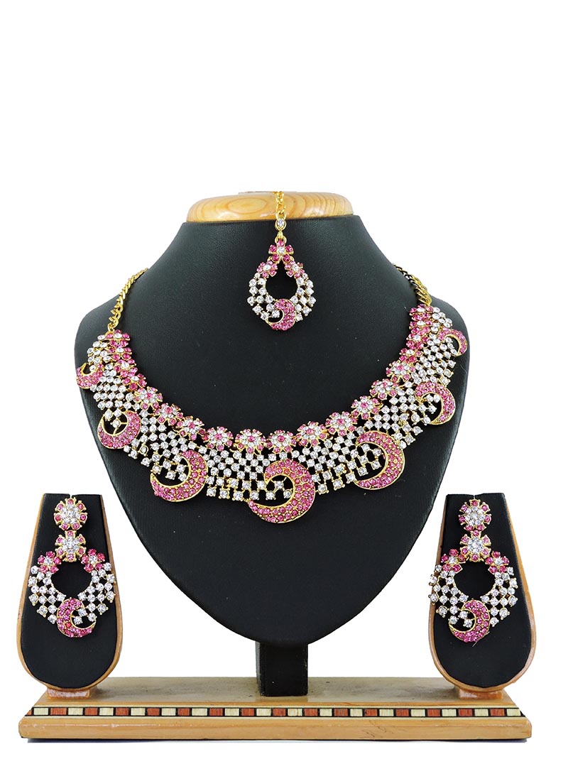 Buy Pink Stone Work Necklace Set Online