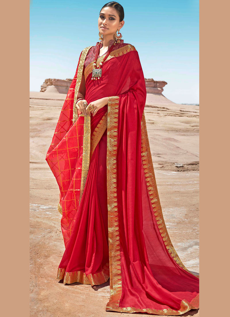 Buy Red Art Silk Designer Saree Online : 113307