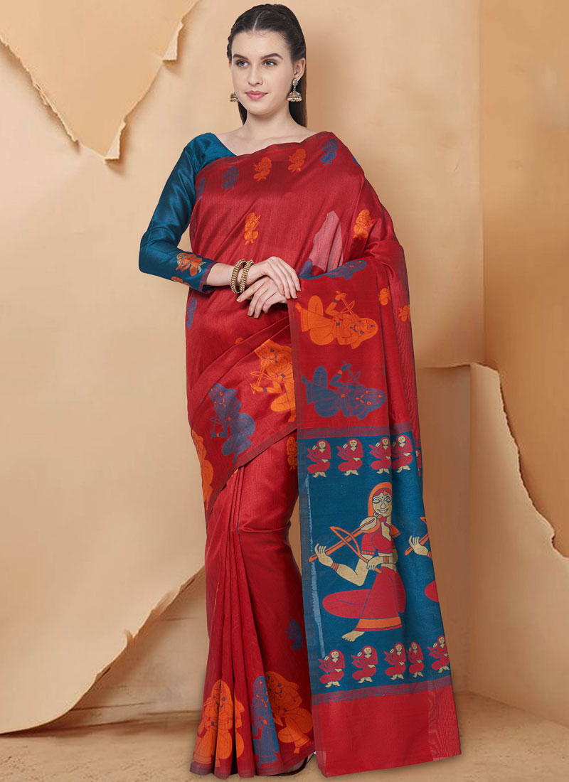 Buy Red Festival Art Silk Traditional Saree Online