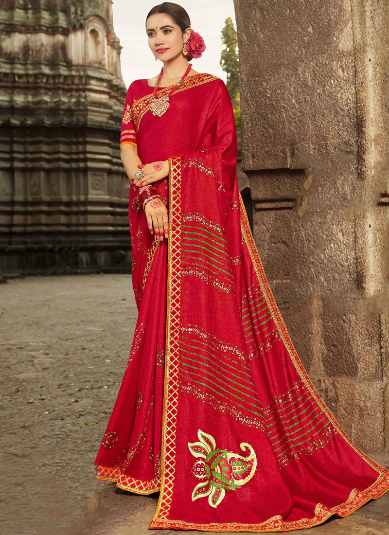 Buy Red Festival Art Silk Traditional Saree Online
