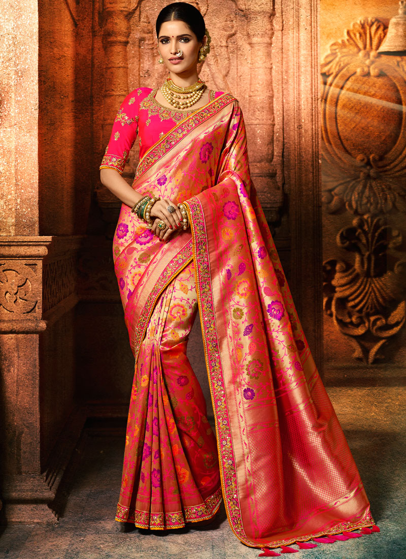 Buy Rose Pink Wedding Classic Designer Saree Online