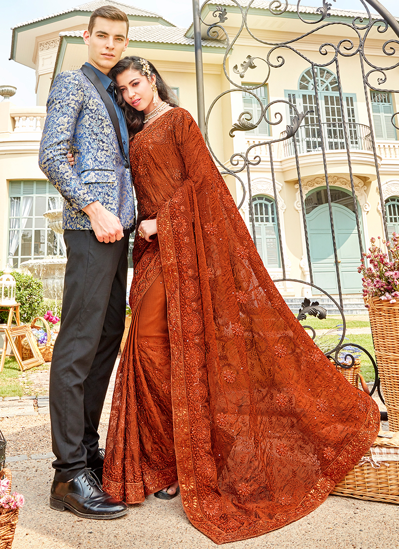 Buy Rust Ceremonial Classic Saree Online
