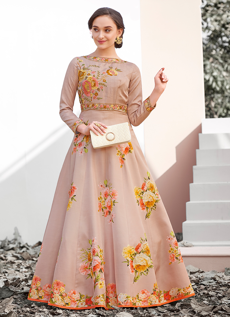 Buy Online Satin Silk Embroidered Designer Gown : 105192