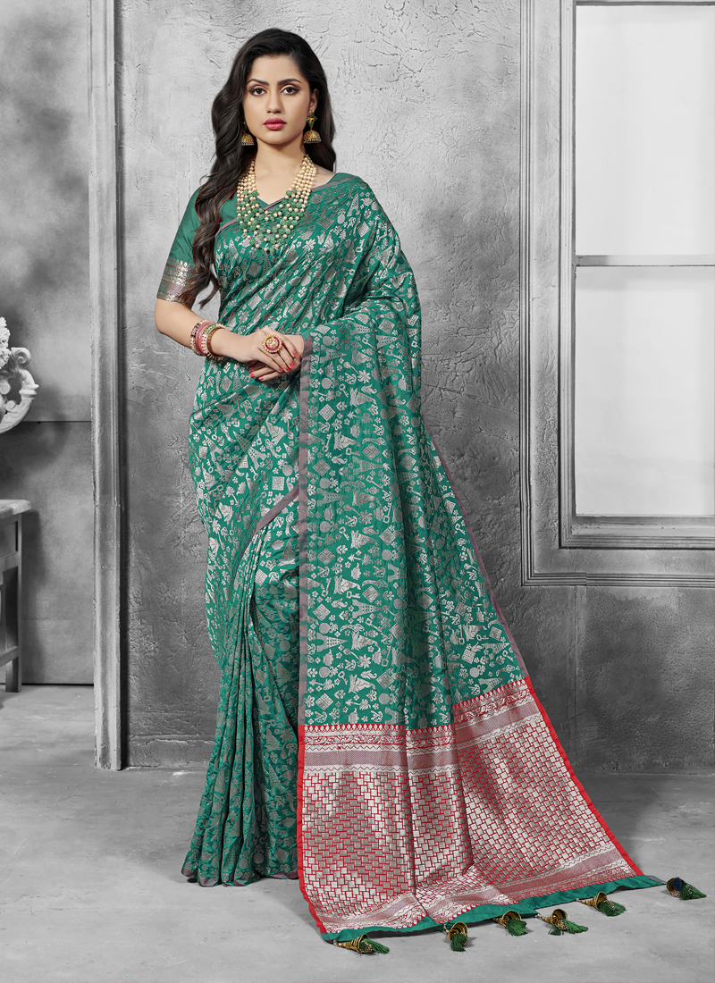 Buy Sea Green Art Silk Ceremonial Designer Traditional Saree : 114477