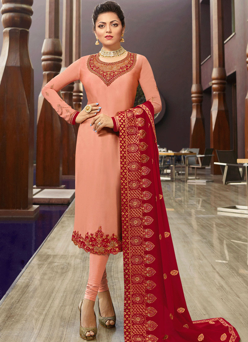 Shop Stone Work Georgette Satin Churidar Salwar Kameez Online : 118901