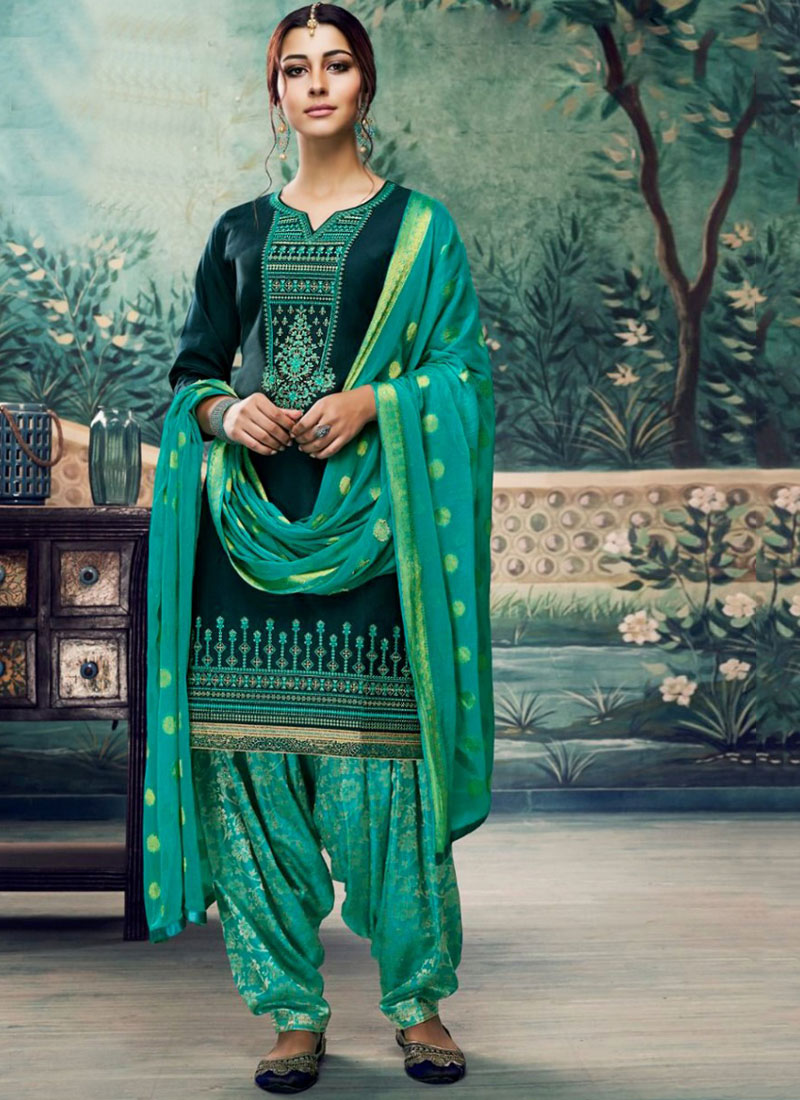 Buy Teal Designer Patiala Suit Online