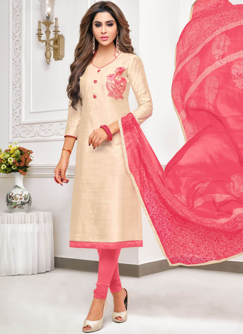 Shop Thread Work Cotton Churidar Salwar Kameez Online : 108010